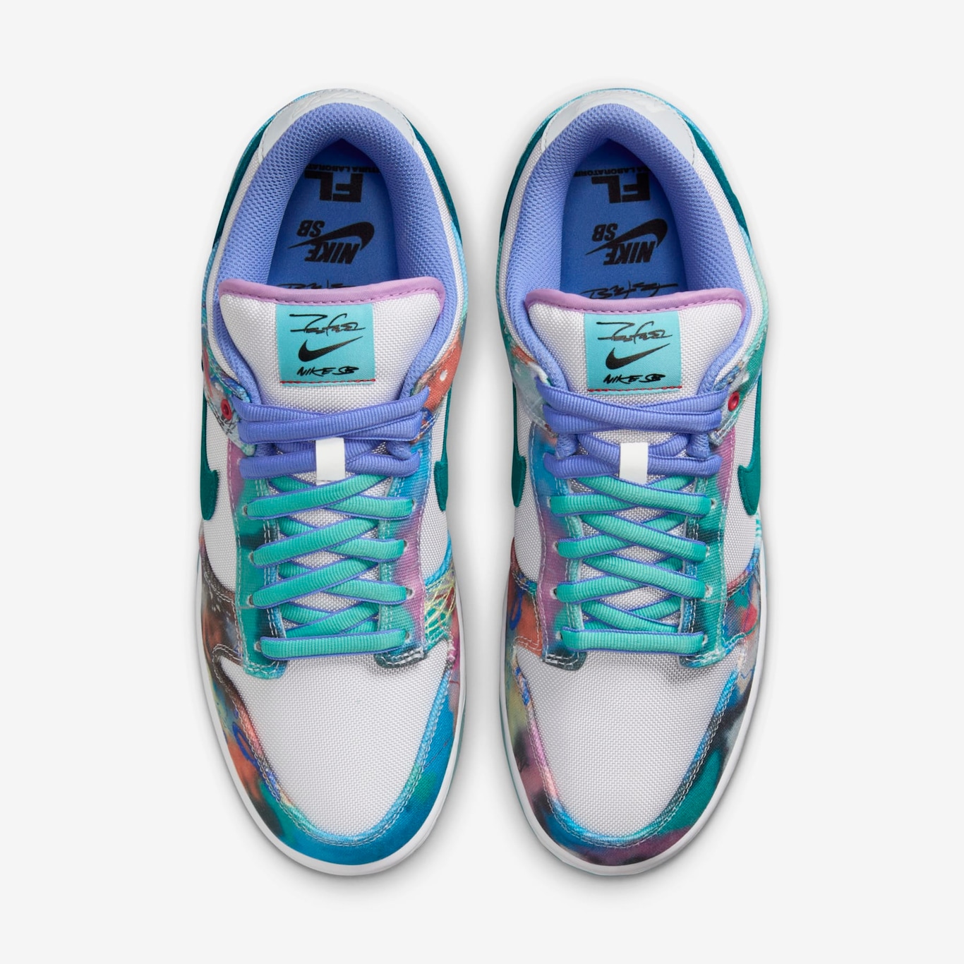 SB Dunk Low x Futura Laboratories White and Geode Teal - Nike